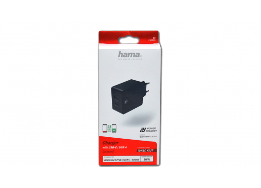 Charger Hama 1A/5V, 2-Port USB, QC 3.0+USB-C/USB-A 210520