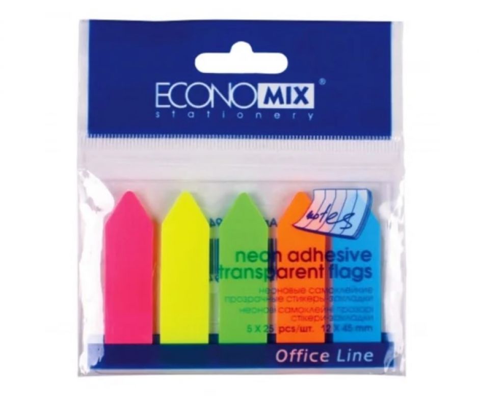 Notite autoadezive Economix 12x45mm/125foi (plastic/5culori) sageata E20946