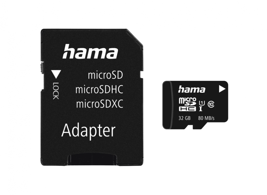 Flash MicroSDHC: 32GB Hama Class10 UHS-I,80MB/s+Adapter/mobile 124139